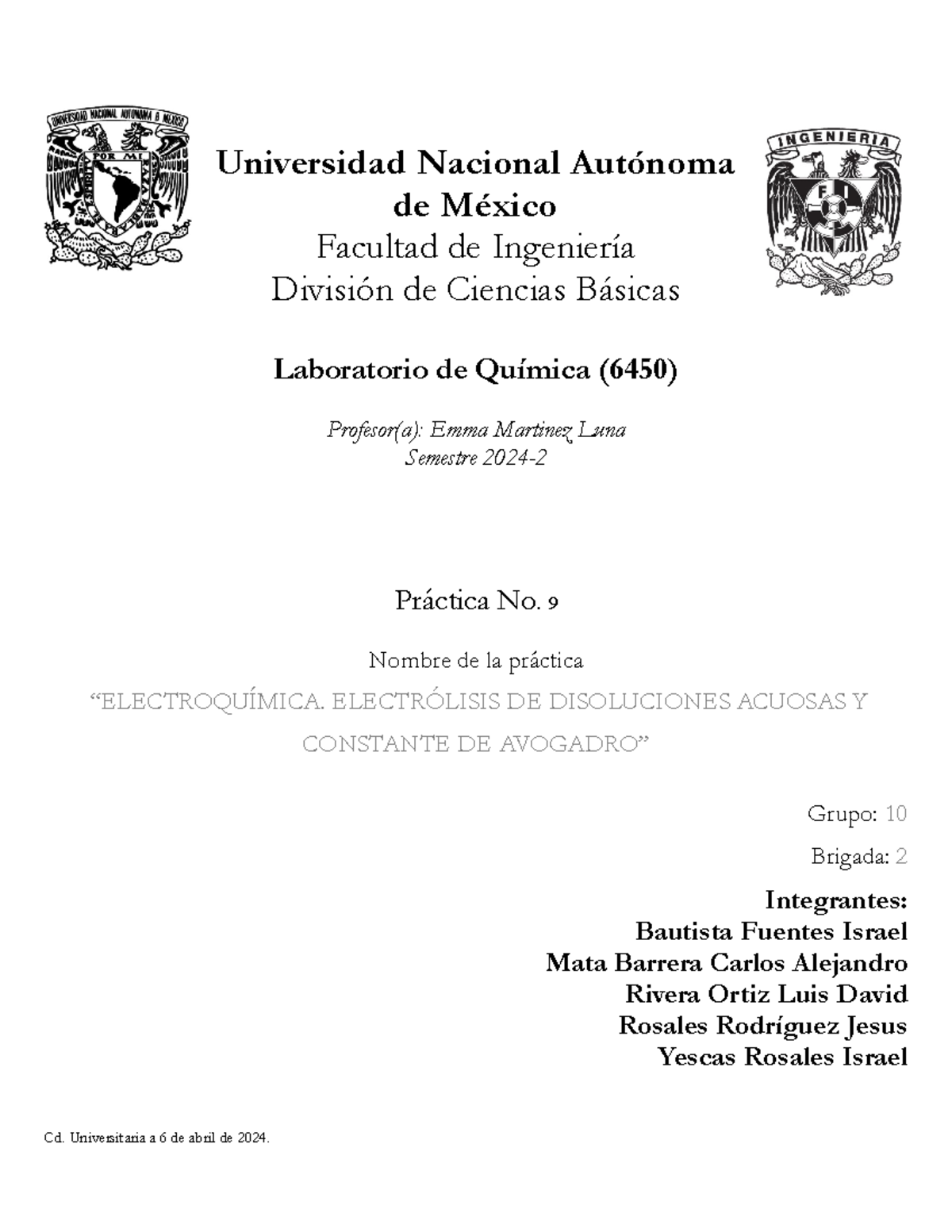 Informe Pr-ctica 09 B02 LSQI G10 - Universidad Nacional Autónoma de México Facultad de ...