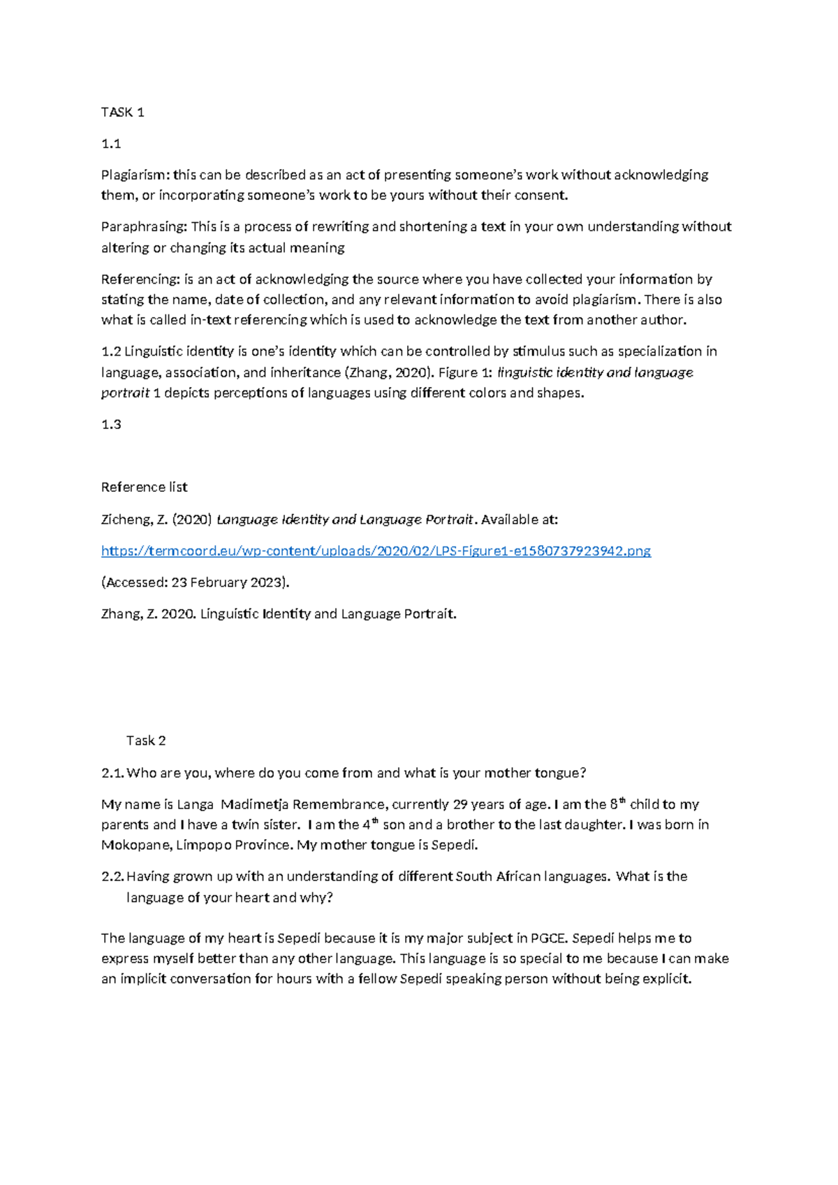 AFL Assessment 1 - Copy - TASK 1 1. Plagiarism: this can be described as an act of presenting ...