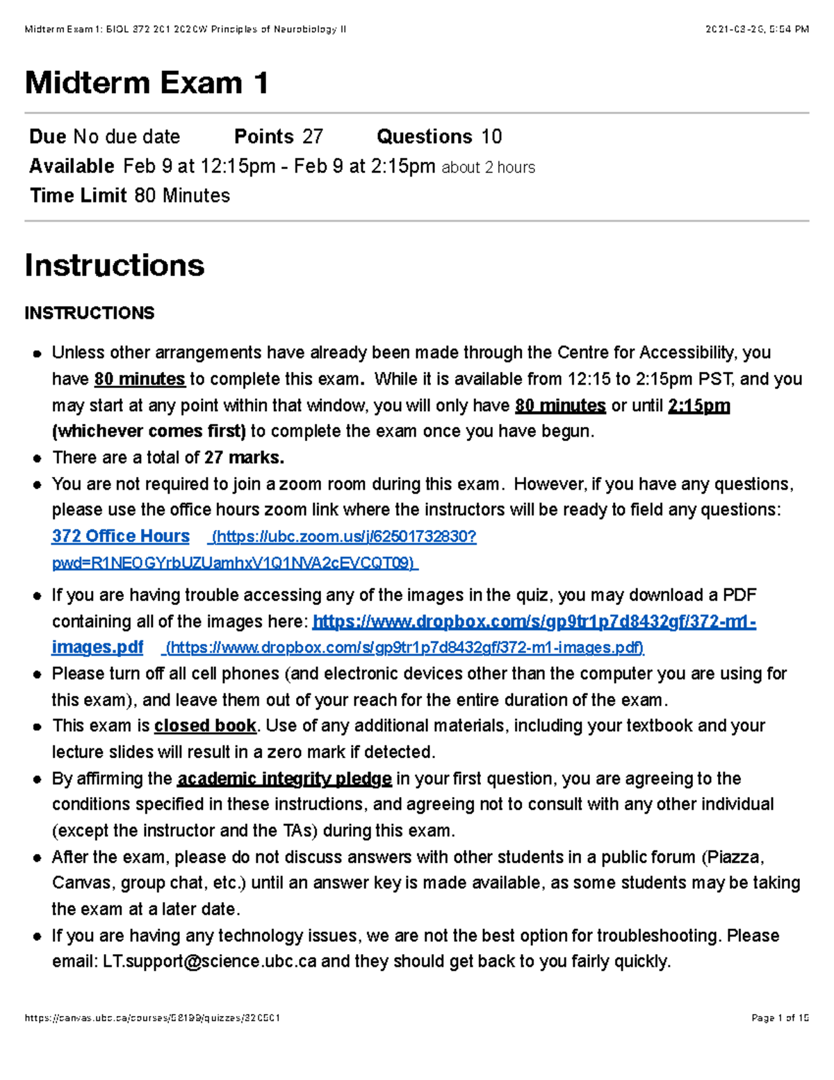 Midterm Exam 1: BIOL 372 201 2020W Principles of Neurobiology II ...