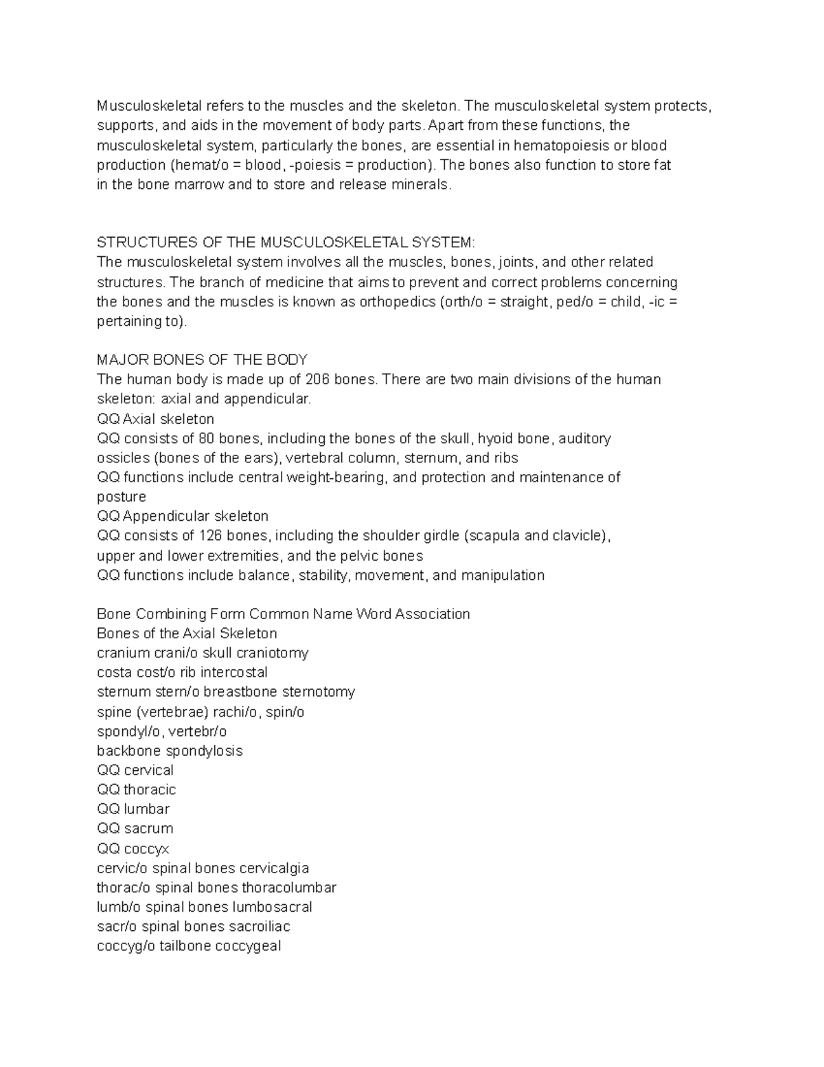 Skeleton - Instructor of Medical terminology class full set of notes ...