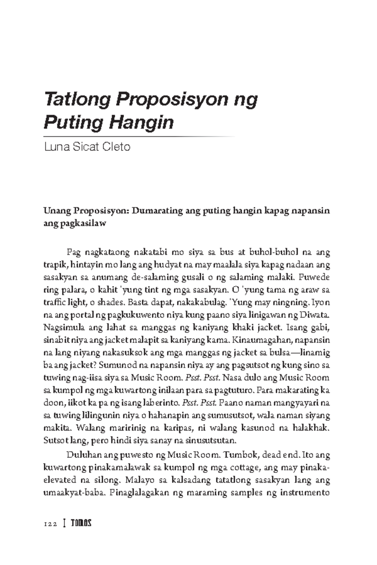 2018 - Tatlong Proposisyon ng Puting Hangin by Luna Sicat Cleto - Unang ...
