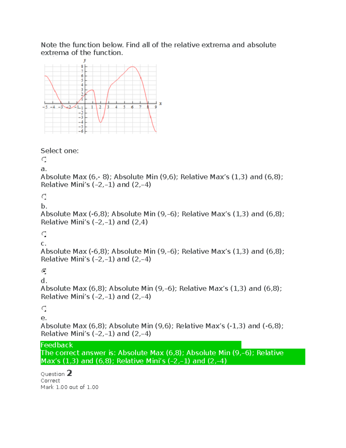 Graded Quiz 3&6 - Note the function below. Find all of the relative ...