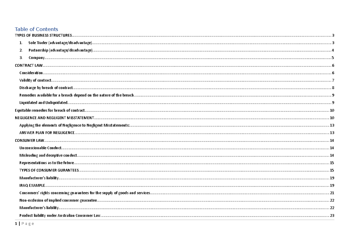 law notes - the full lectures summary - Table of Contents TYPES OF ...