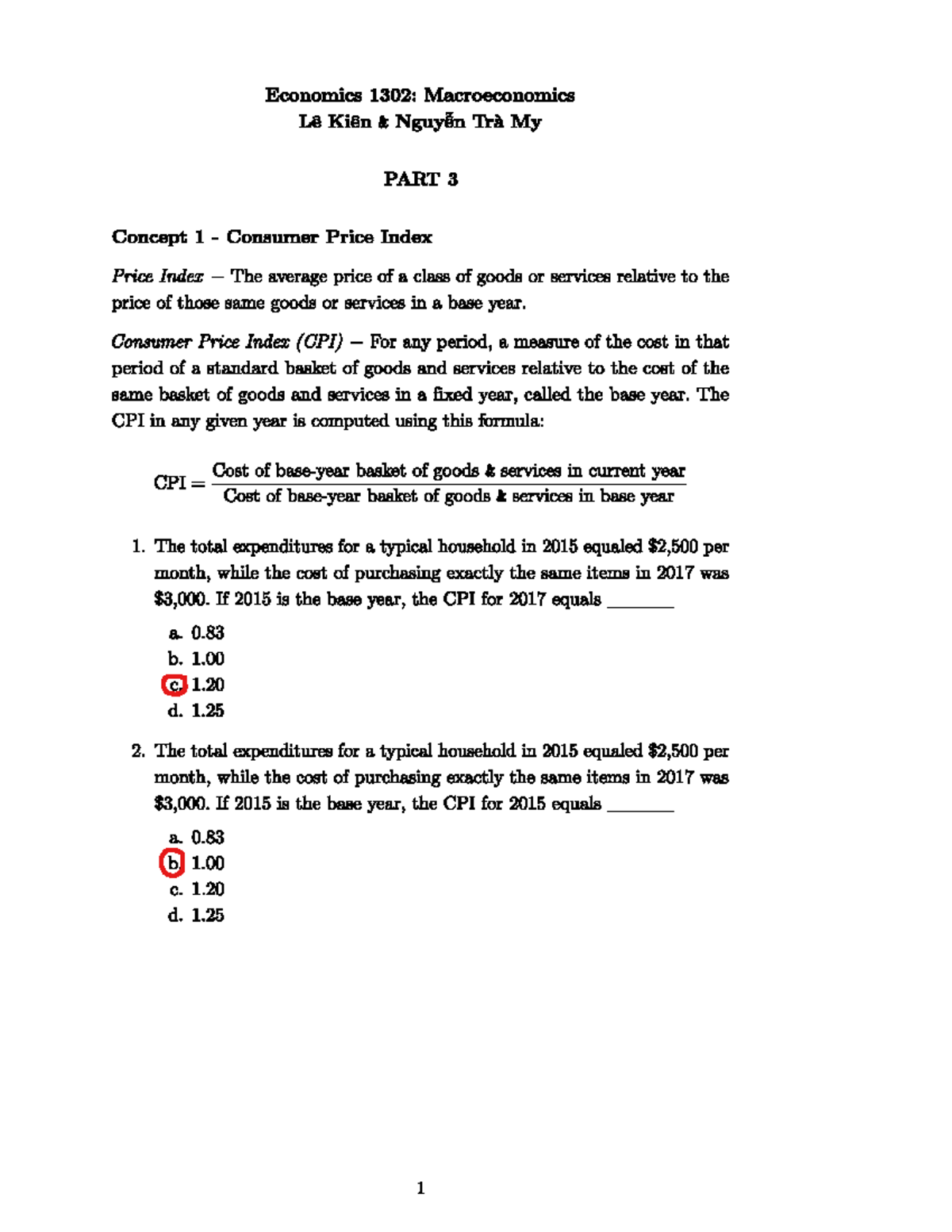 Part03 Inflation - Practice questions for students - Business Economics ...