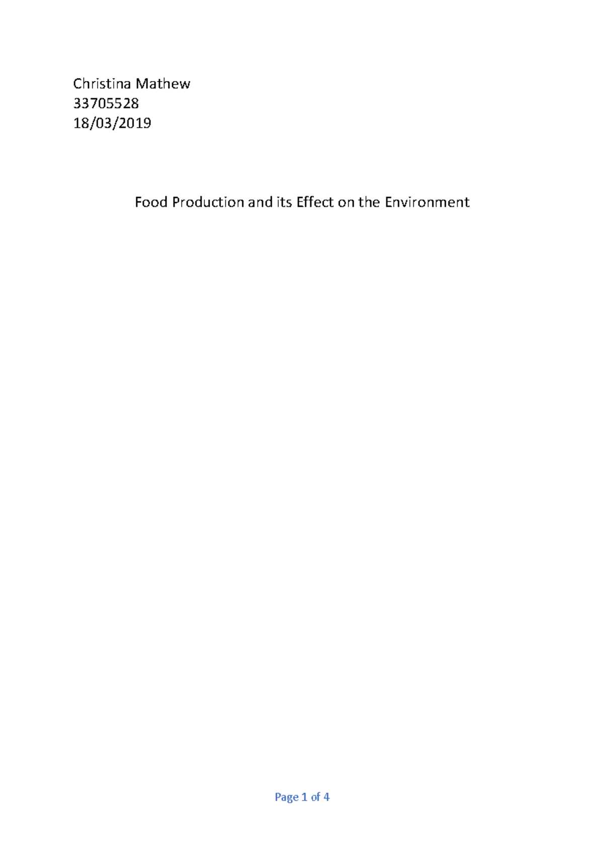 Food Production and its Effect on the Environment - I. Introduction II ...