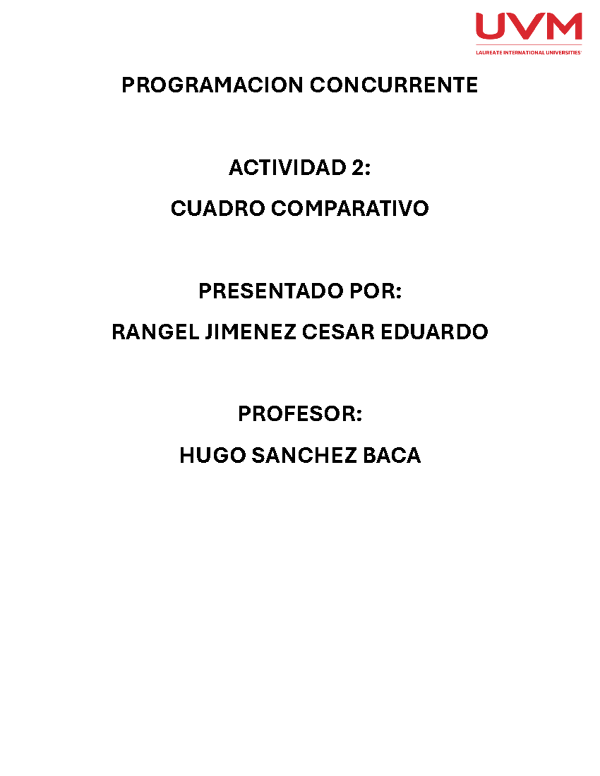 Actividad 4 2024 - PROGRAMACION CONCURRENTE ACTIVIDAD 2: CUADRO COMPARATIVO PRESENTADO POR ...