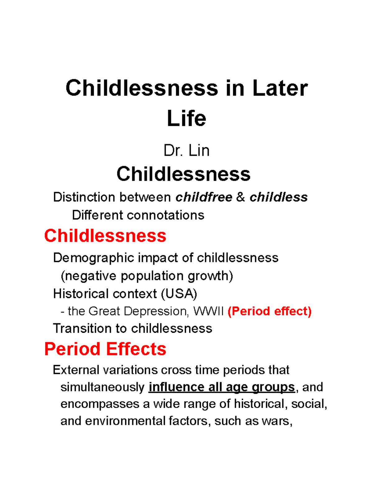 Childlessness in Later Life-Week 3 - Childlessness in Later Life Dr ...