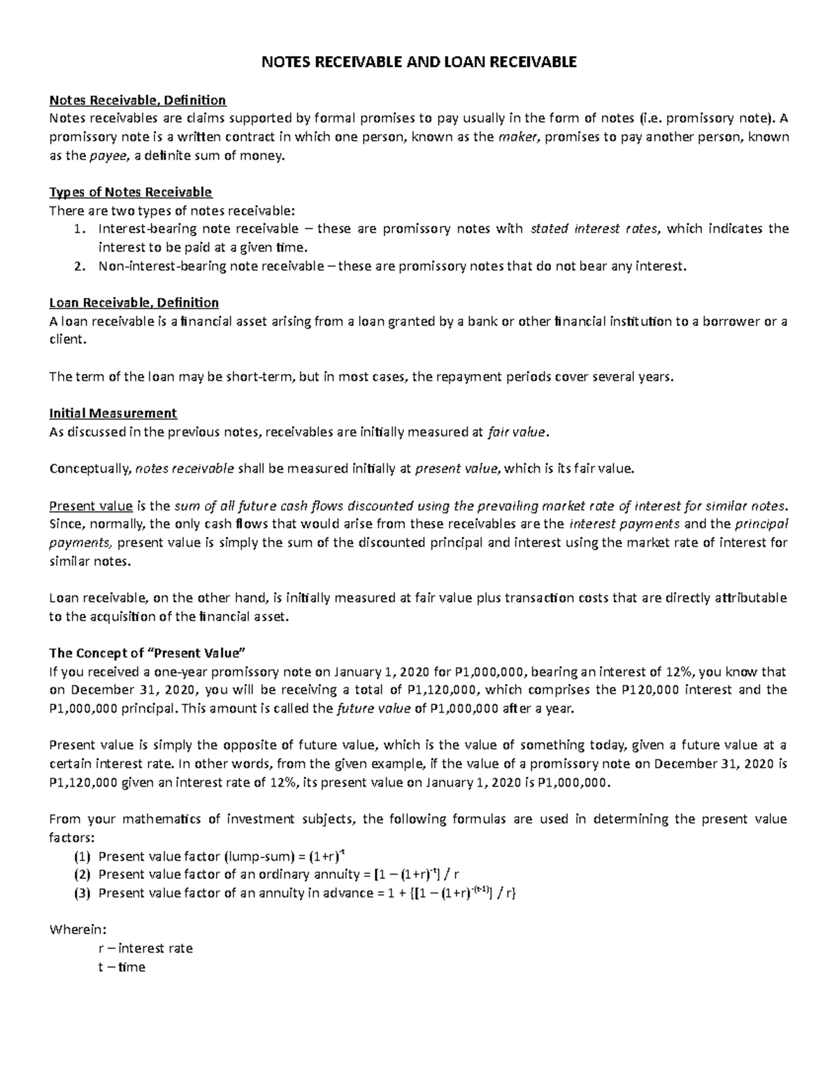 3.2.1.1 Topic Presentation - NOTES RECEIVABLE AND LOAN RECEIVABLE Notes ...
