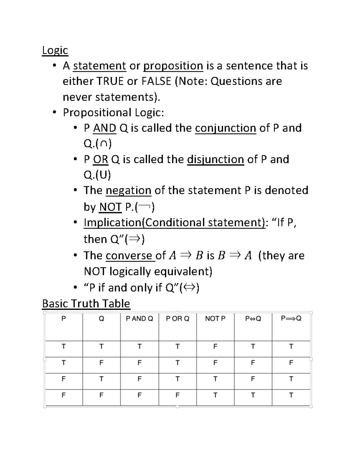 Math135 - Summary Algebra for Hons Mathematics - Logic A statement or ...