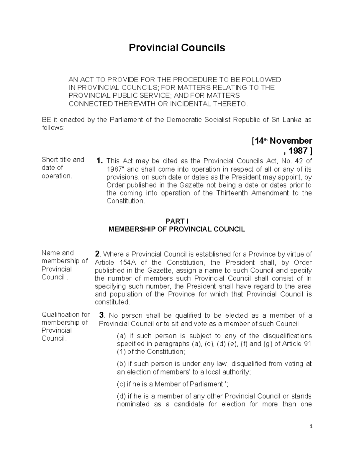 Provincial Councils - sri lanka pc - Provincial Councils AN ACT TO ...
