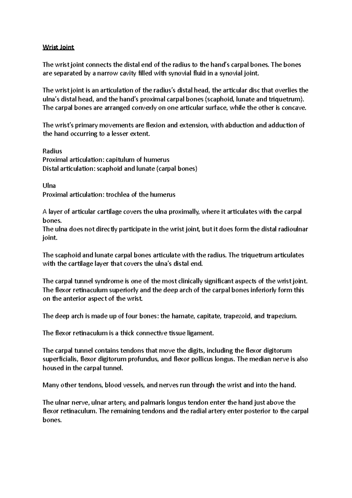 Wrist Joint - notes from anatomy - Wrist Joint The wrist joint connects ...