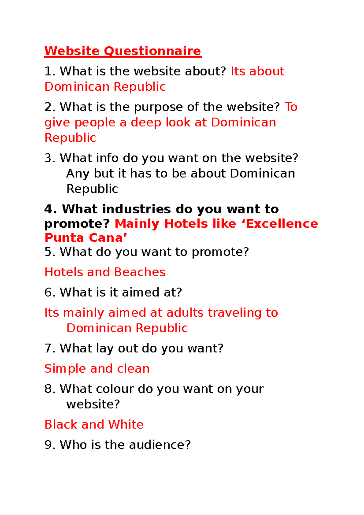 Website Questionnaire - Website Questionnaire What is the website about ...