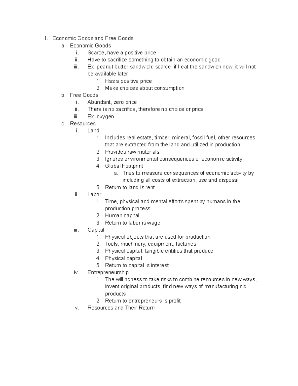 ECON 162 Chapter 1-2 - Economic Goods and Free Goods a. Economic Goods ...