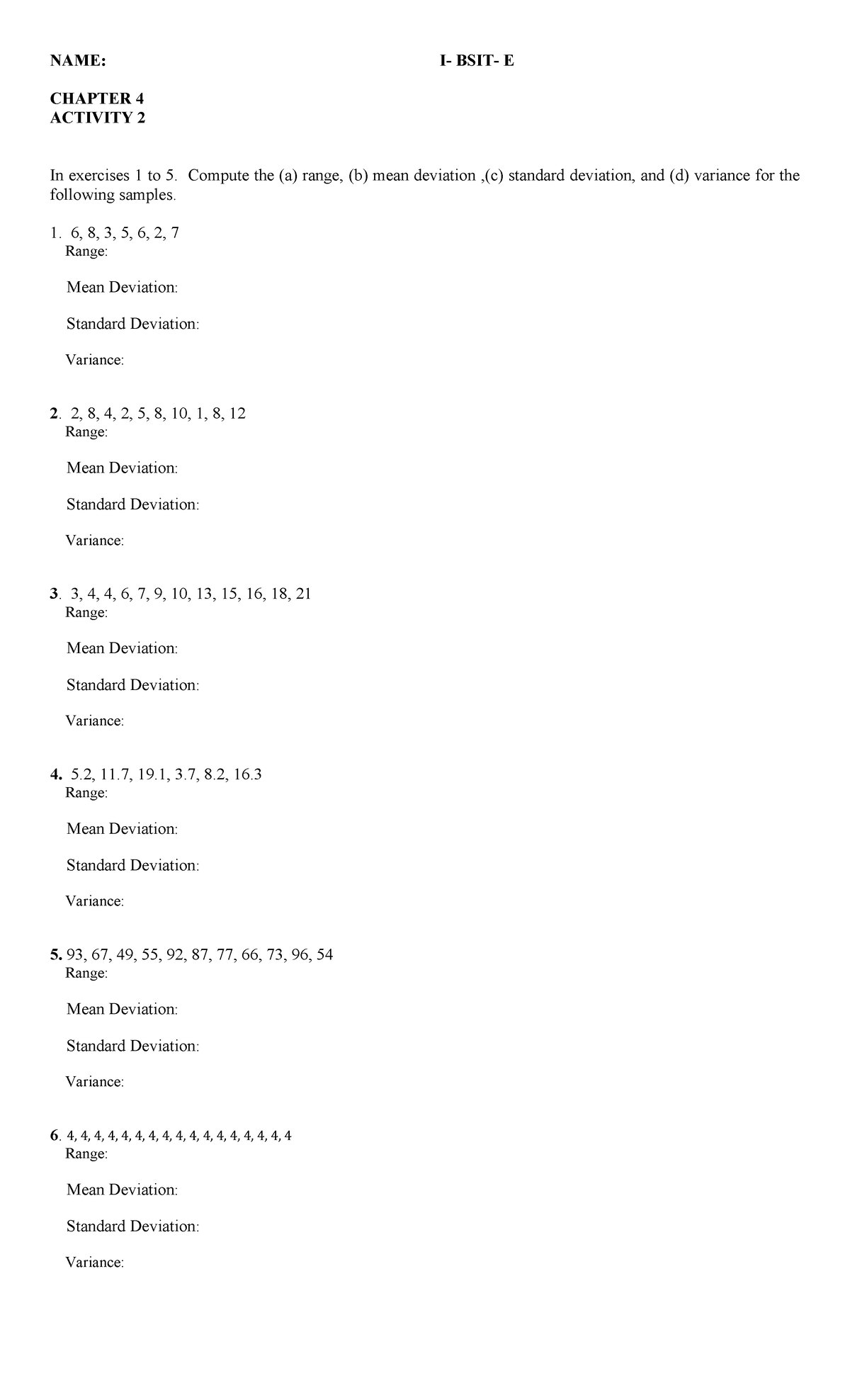 Chapter-4- Activity-2 103319 - NAME: I- BSIT- E CHAPTER 4 ACTIVITY 2 In exercises 1 to 5 ...