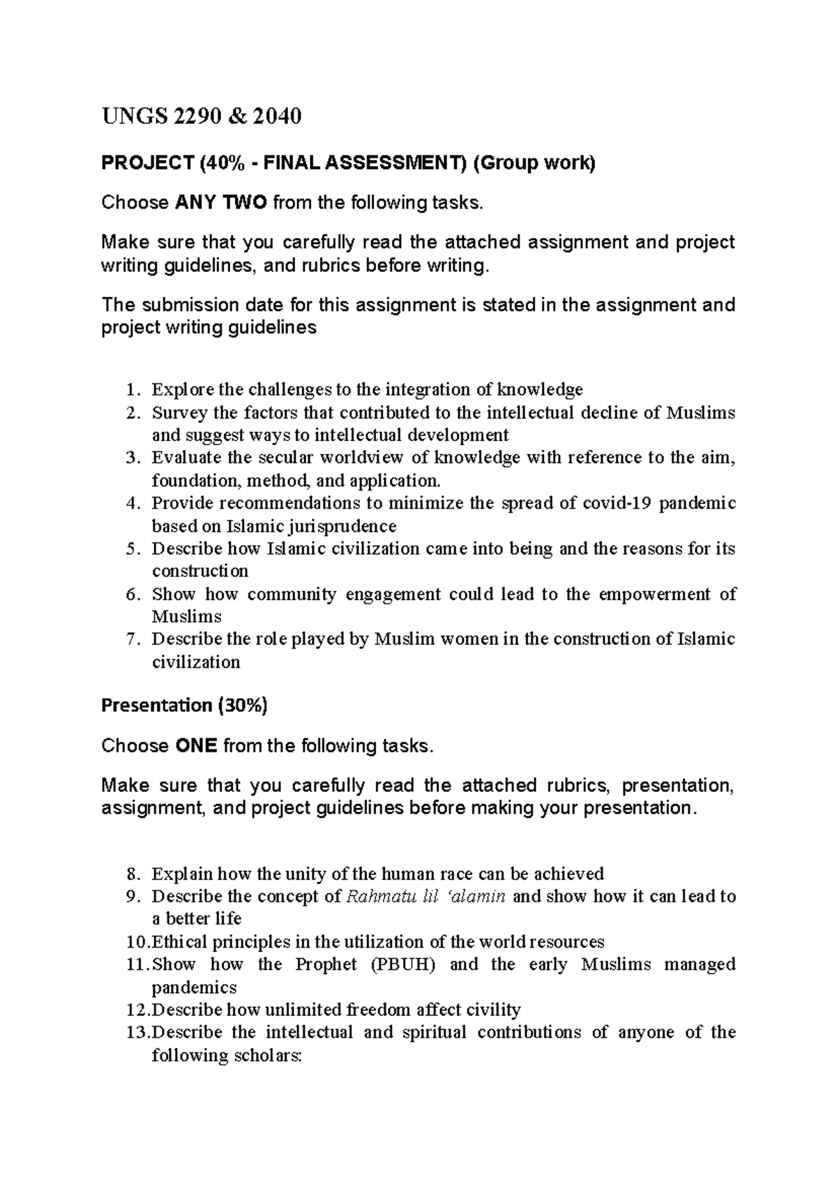 details on assessment UED102 choose your topic - UNGS 2290 & 2040 ...