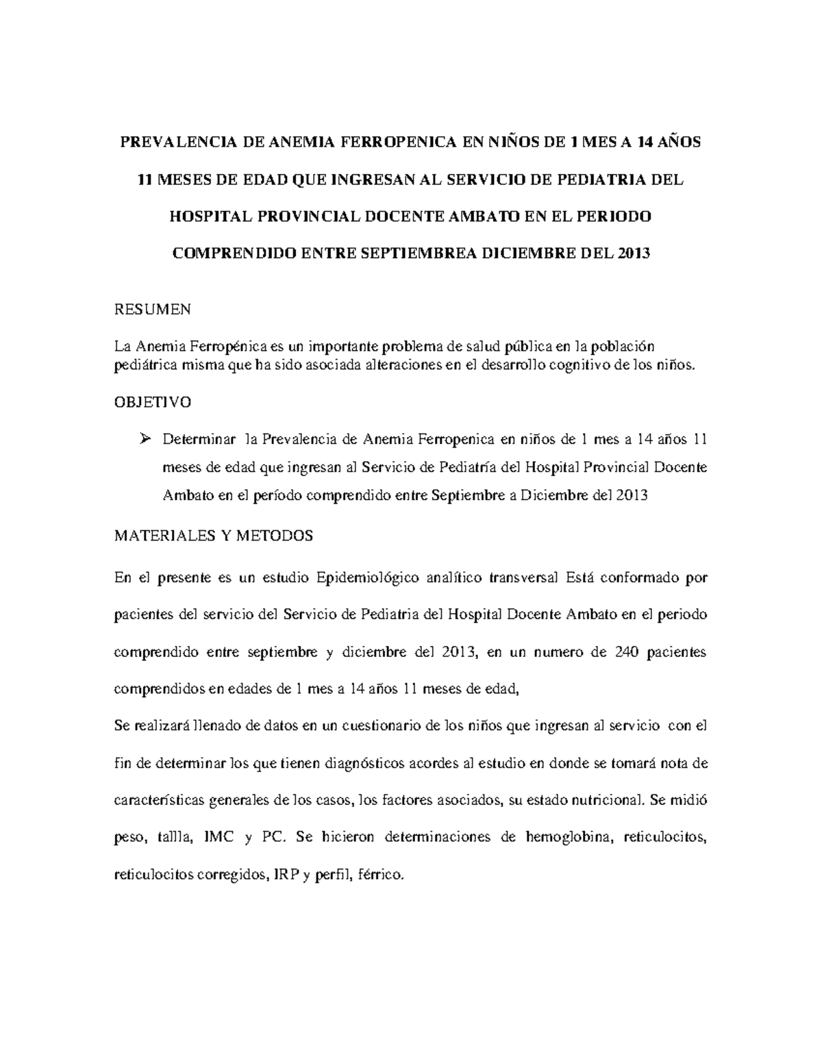 Publicacion DE Anemia HPDA - Warning: TT: undefined function: 32 PREVALENCIA DE ANEMIA ...