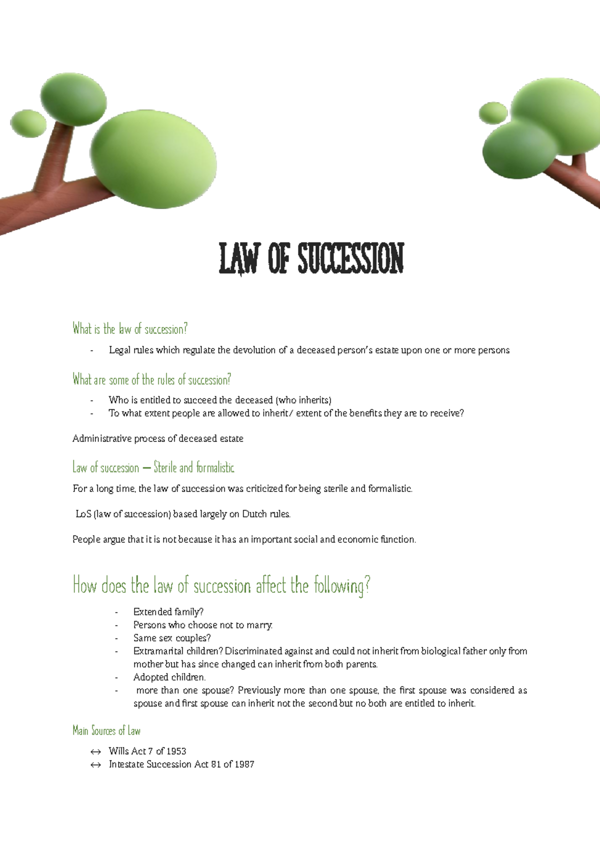 Law of succession - LoS (law of succession) based largely on Dutch ...