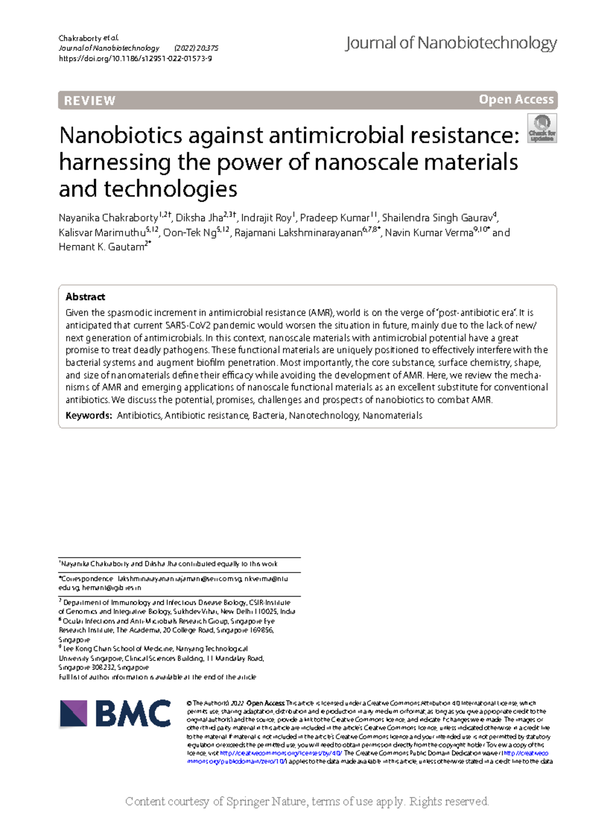 Nanobiotics against antimicrobial resistance harne - Chakraborty et al ...