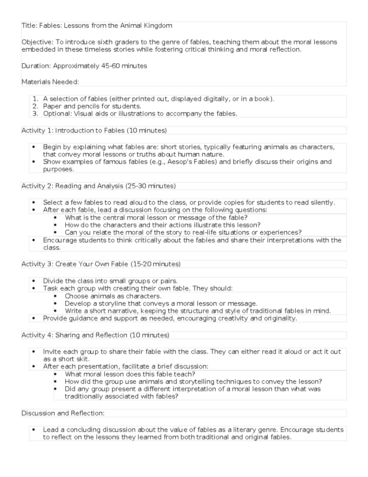 Fables Aesop - Title: Fables: Lessons from the Animal Kingdom Objective ...