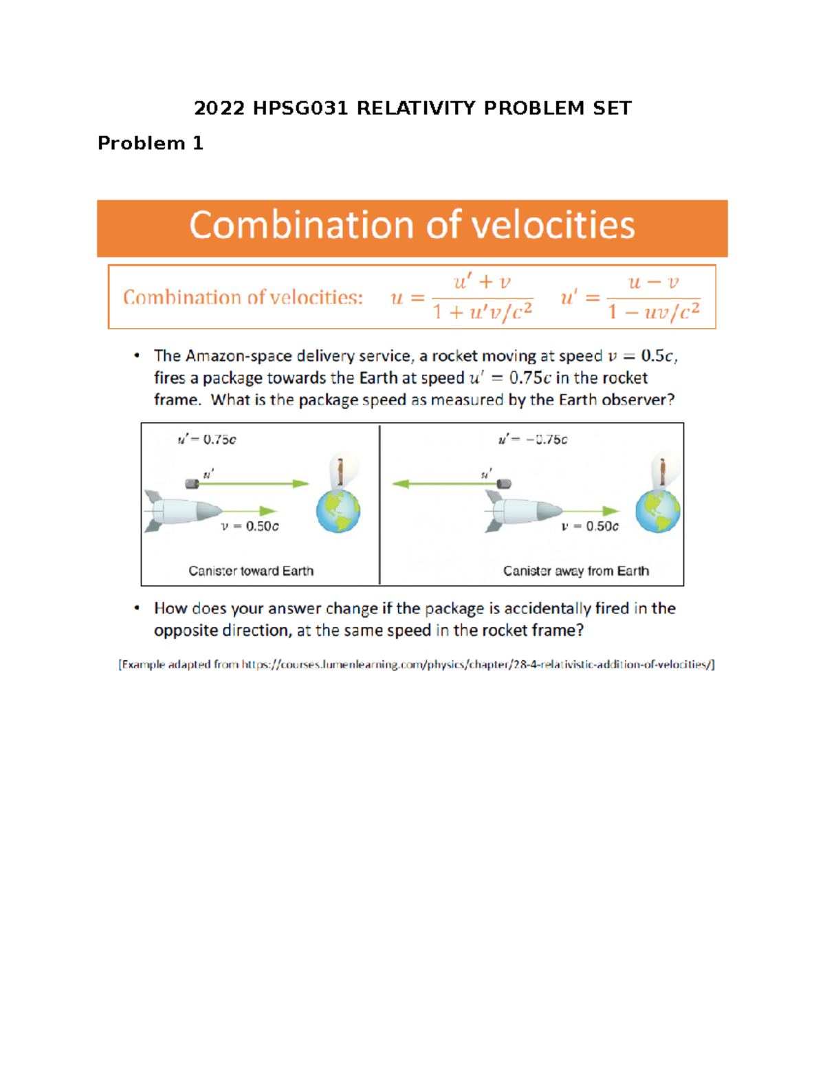 2022 HPSG031 Relativity Problem SET - 2022 HPSG031 RELATIVITY PROBLEM ...