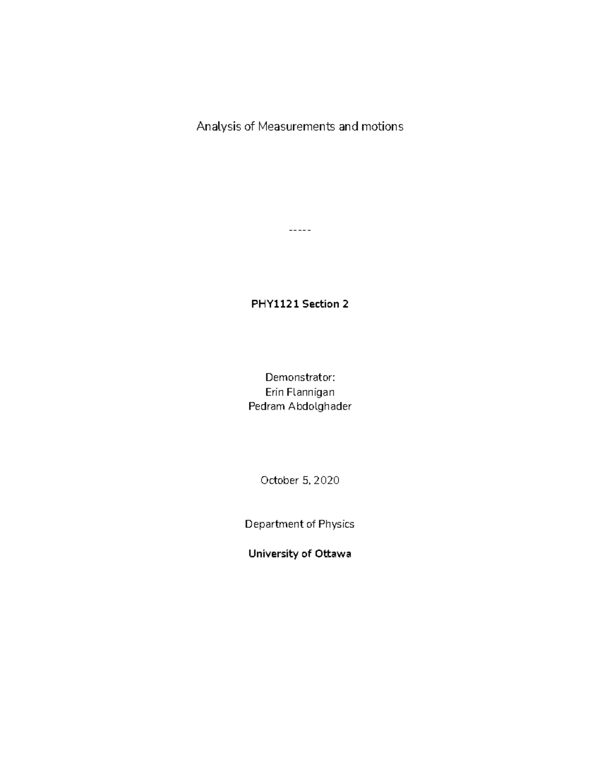 PHY1121 Laboratory 1 - An5lǖsis oĹ Me5suƛements 5nd motions - PHY˭˭ˮ ...