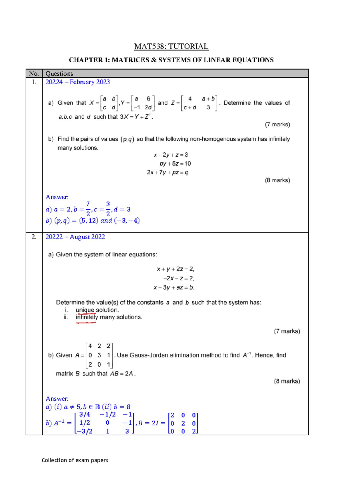 MAT538 Tutorial 1 (Chapter 1) Question - Collection of exam papers MAT538: TUTORIAL CHAPTER 1 ...