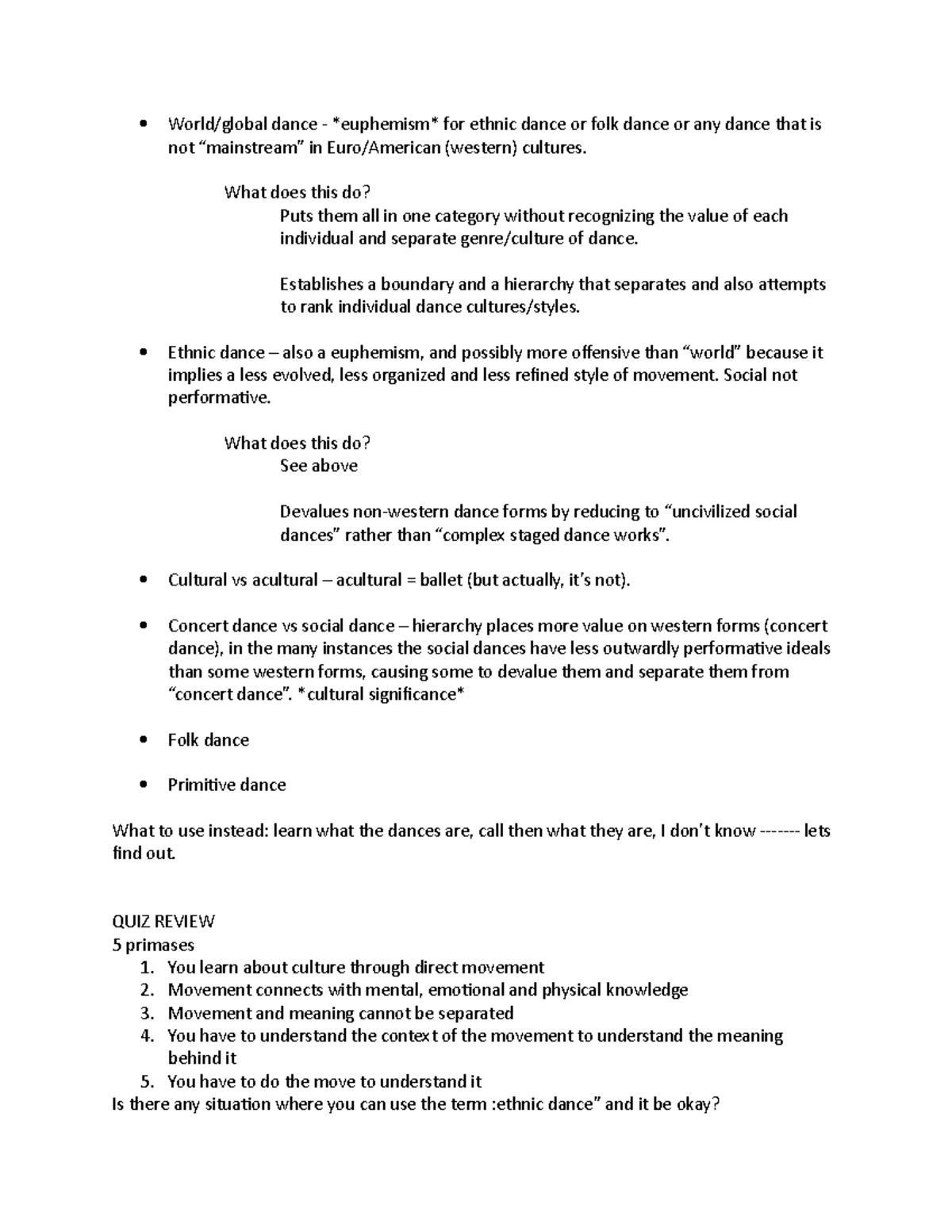 Dance Notes - DANC 1500 - Studocu