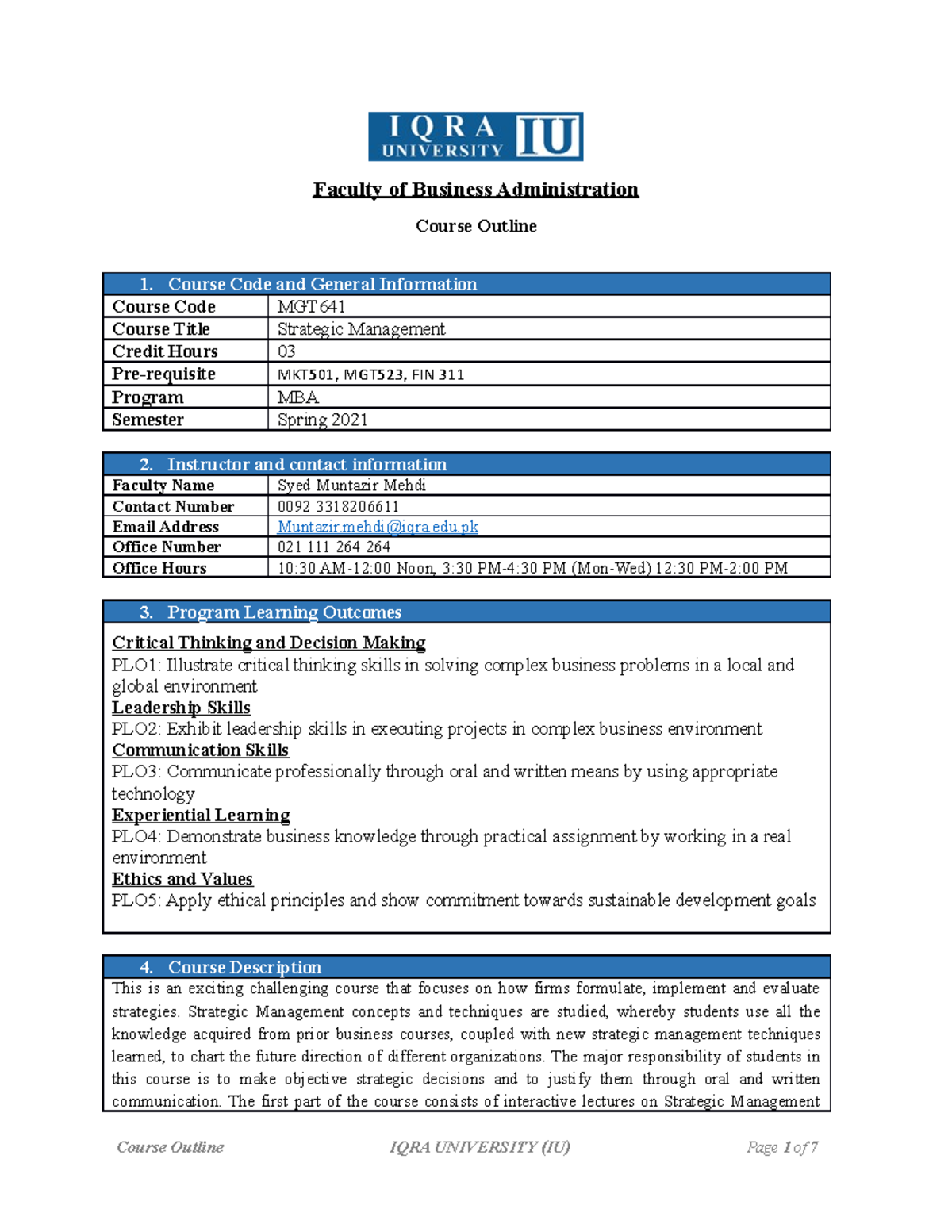 MBA- Strategic Management - Faculty of Business Administration Course ...