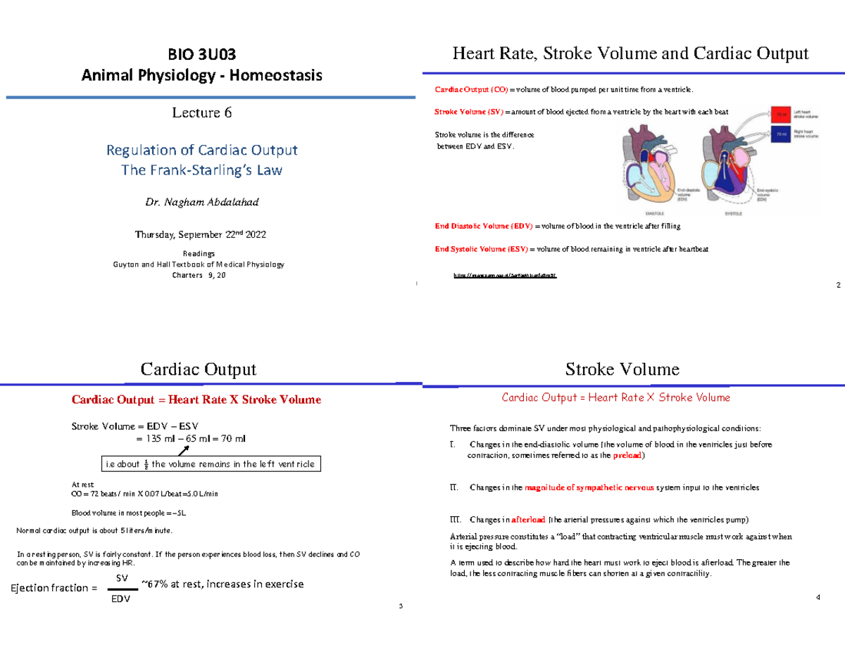 3U03 LEC 6 REG OF Cardiac Output - Lecture 6 Regulation of Cardiac ...