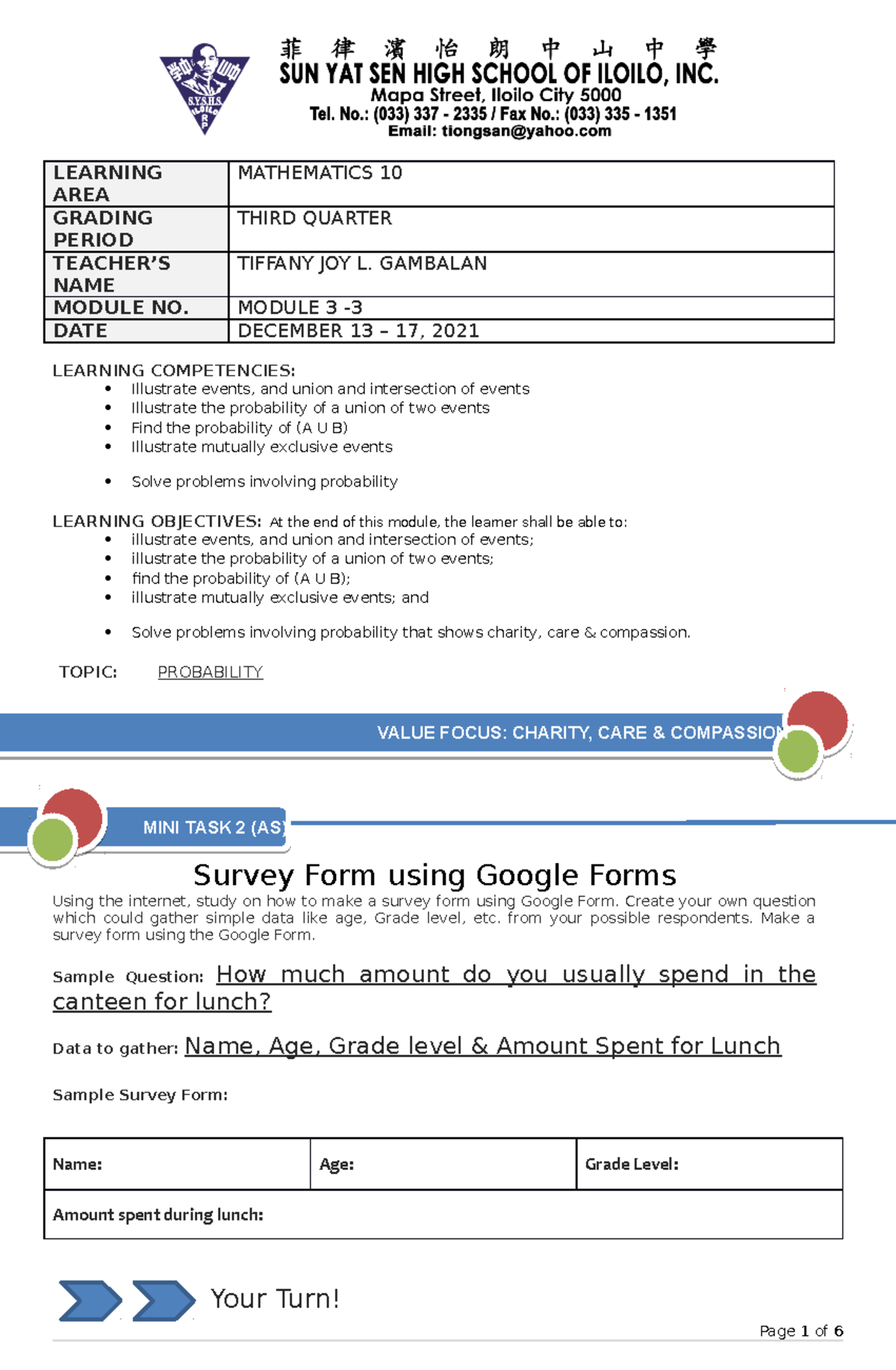Module 3.3 - Probability and Statistics - LEARNING AREA MATHEMATICS 10 ...