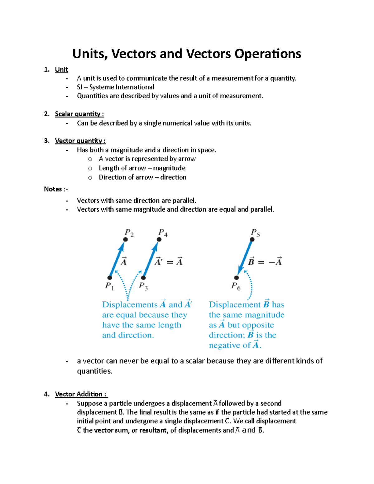 Chapter 1 - Units, Vectors, and Vector Operations - Units, Vectors and Vectors Operations Unit A ...