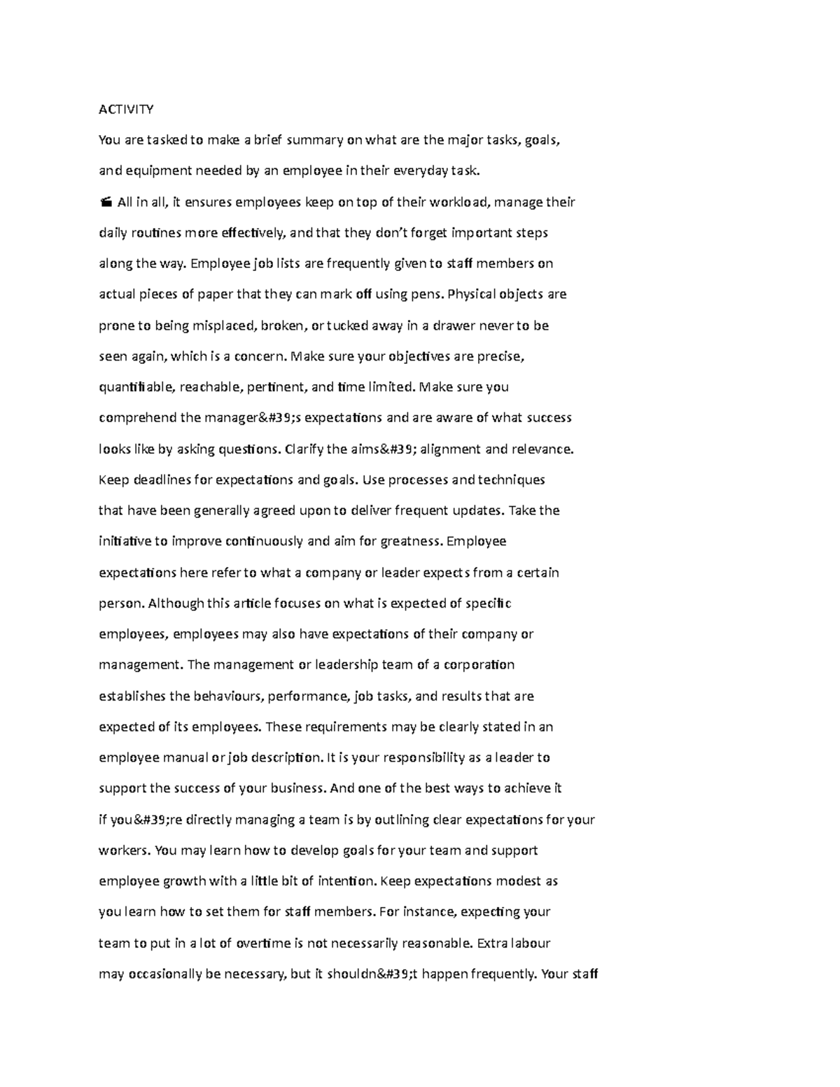 Activity - Just read - ACTIVITY You are tasked to make a brief summary ...