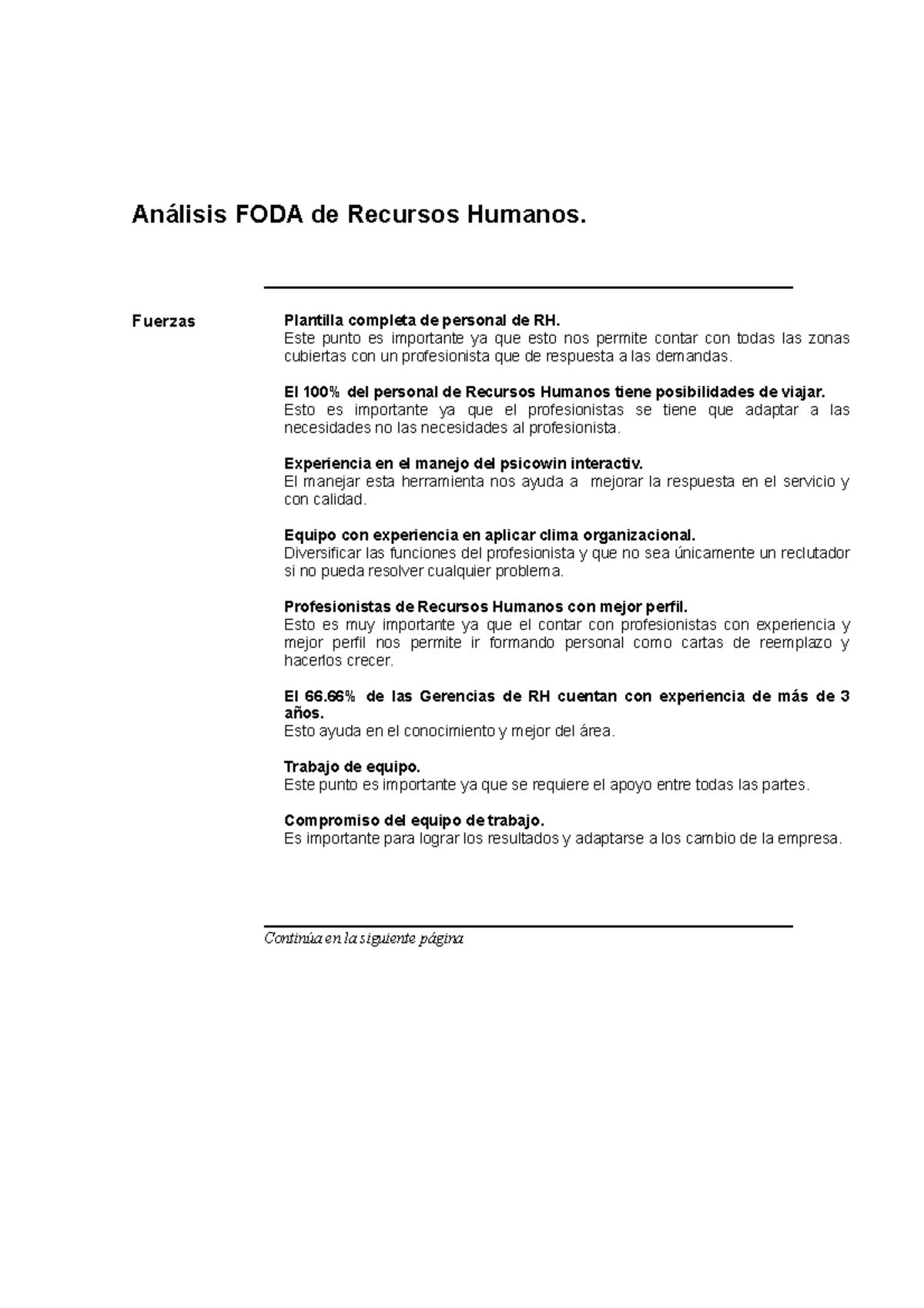 Anlisis FODA de Recursos Humanos - Fuerzas Plantilla completa de ...