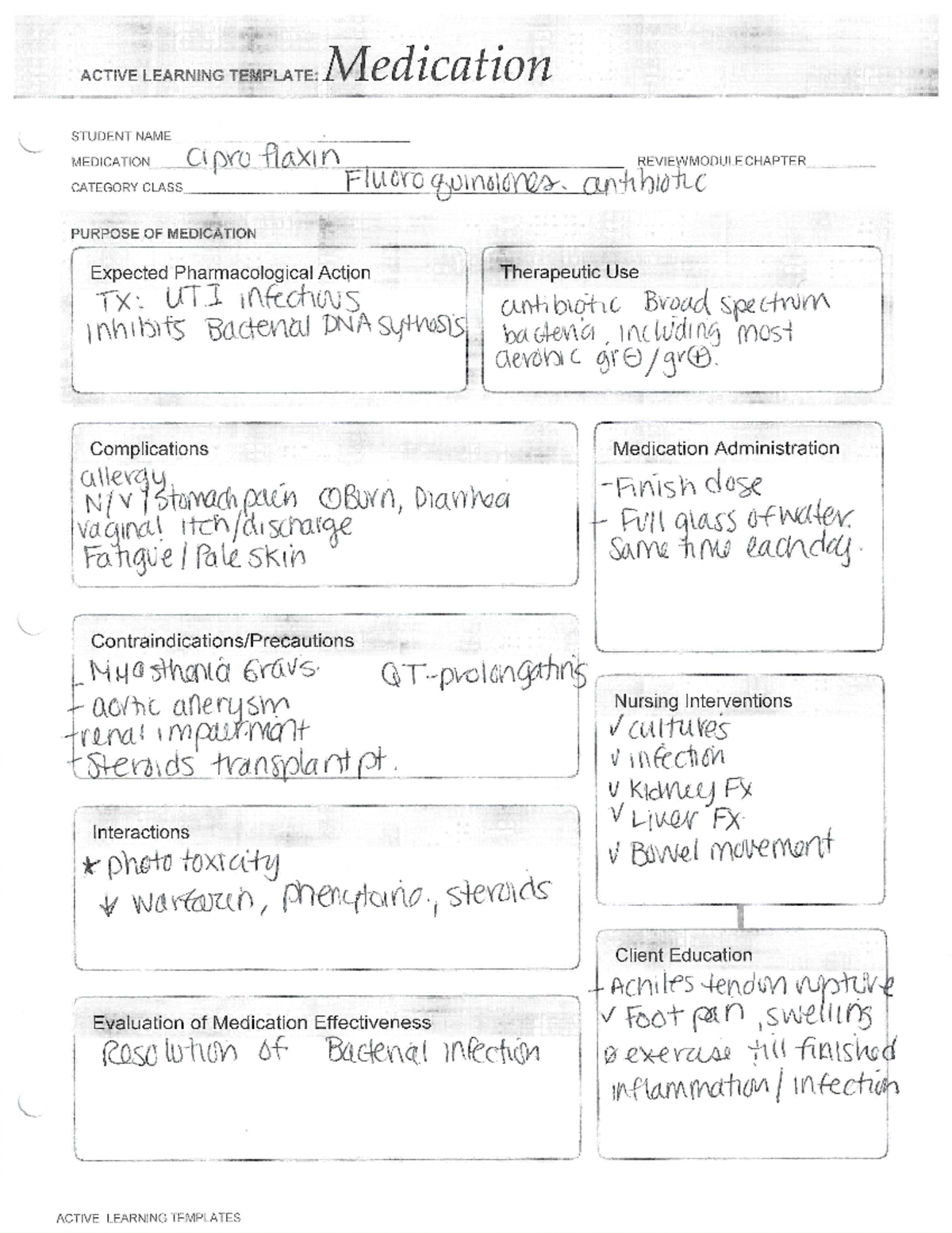 Cipro Flaxin ATI - ATI - NURS215 - Studocu