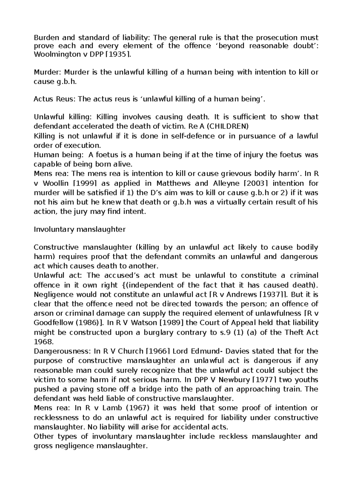 Murder final note - dgdggdgd - Burden and standard of liability: The ...