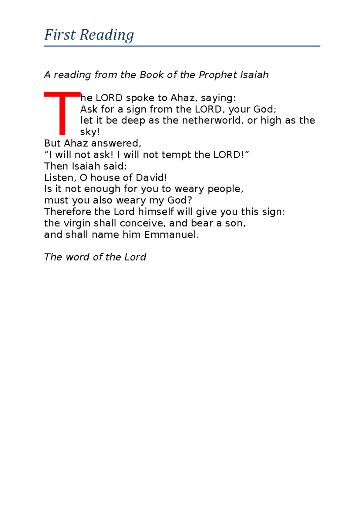 Ad 4A - Readings - First Reading A reading from the Book of the Prophet ...