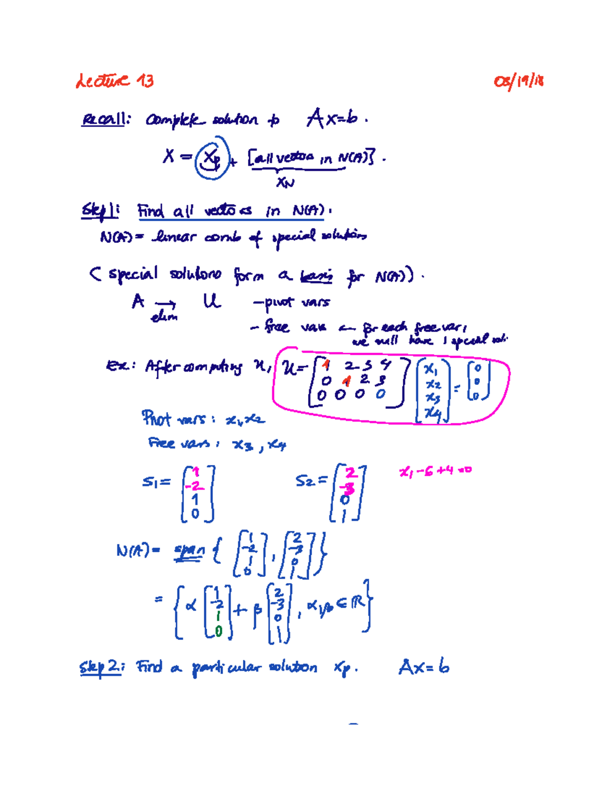 346 Lecture 13' - Professor Bianca Santoro Linear Algebra notes - Mam ...