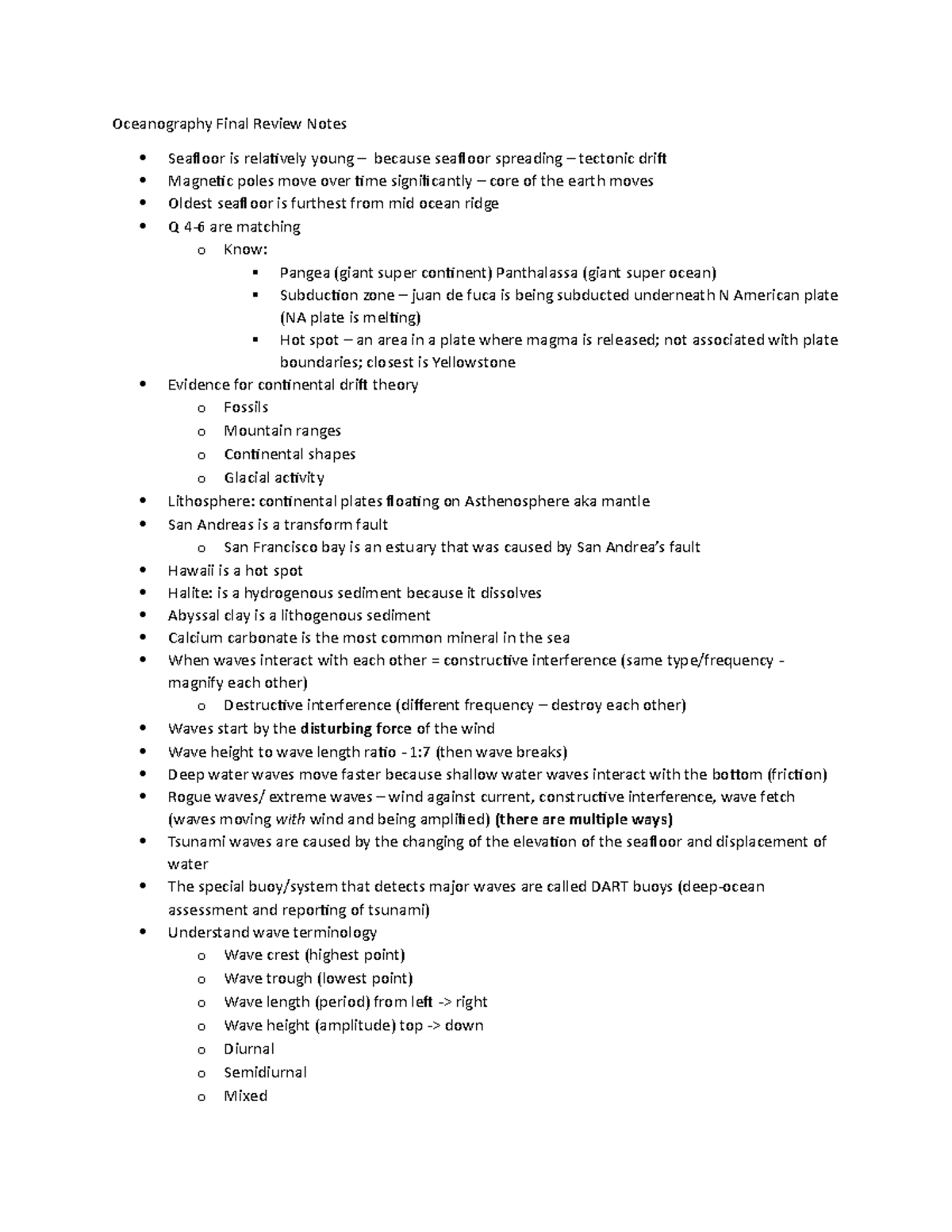 Oceanography Final Review Notes - ) estuary on east coast, Different ...