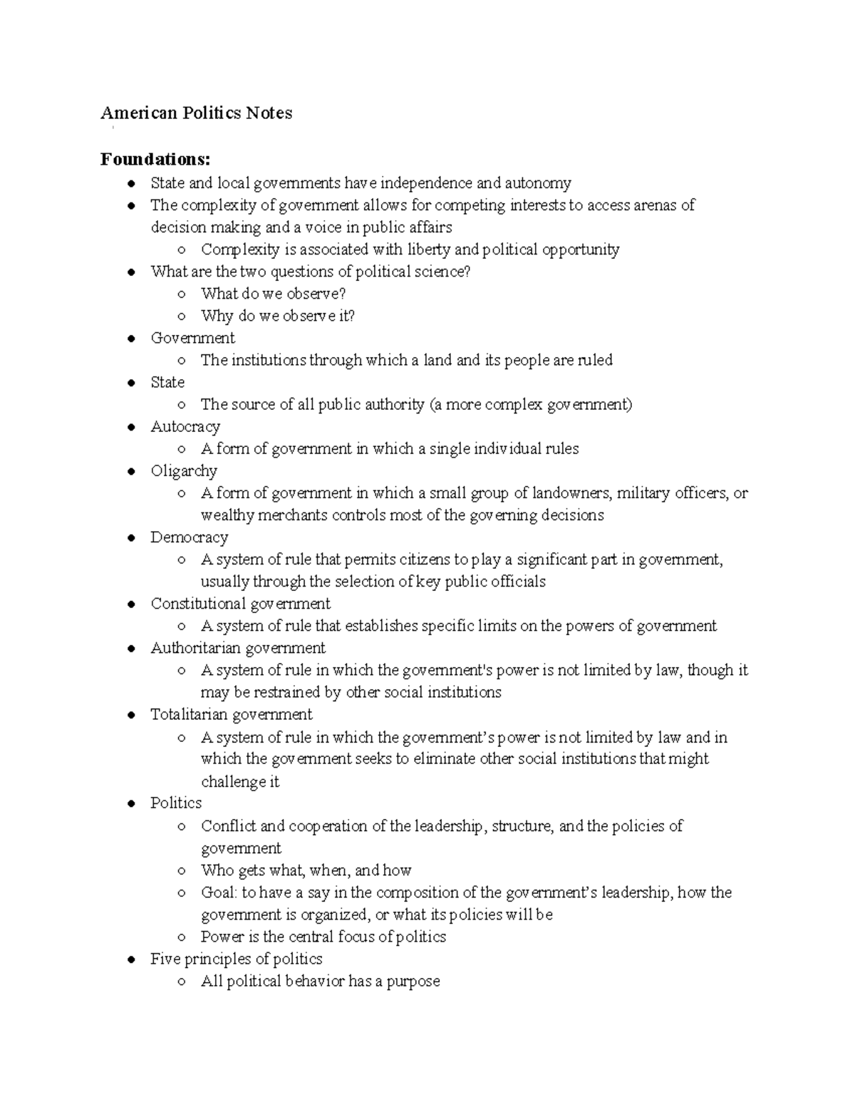 American Politics Book Notes - American Politics Notes Foundations ...