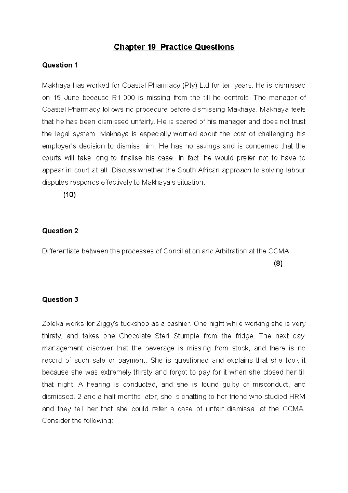 Chapter 19 SAQ - dispute resolution practice questions - Chapter 19 Practice Questions Question ...