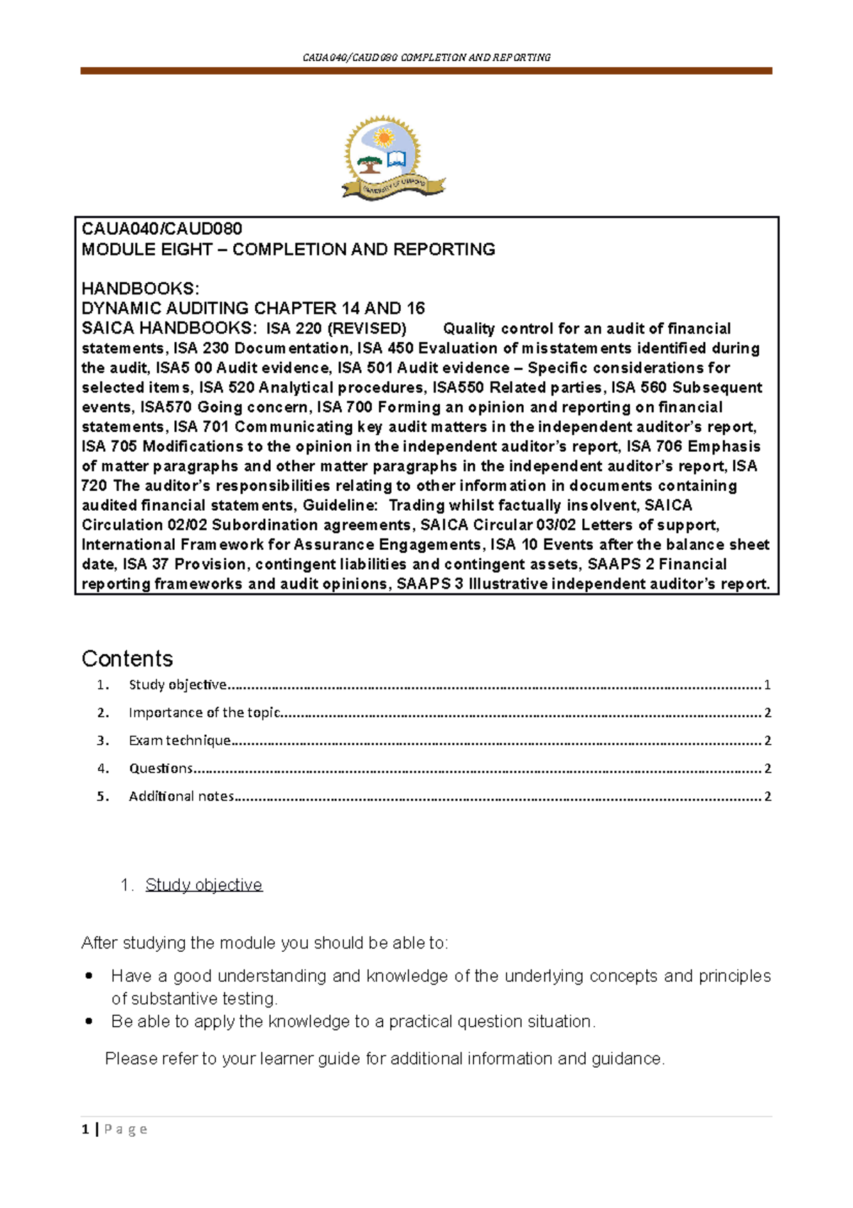Completion and Reporting Course notes - CAUA040/CAUD MODULE EIGHT ...
