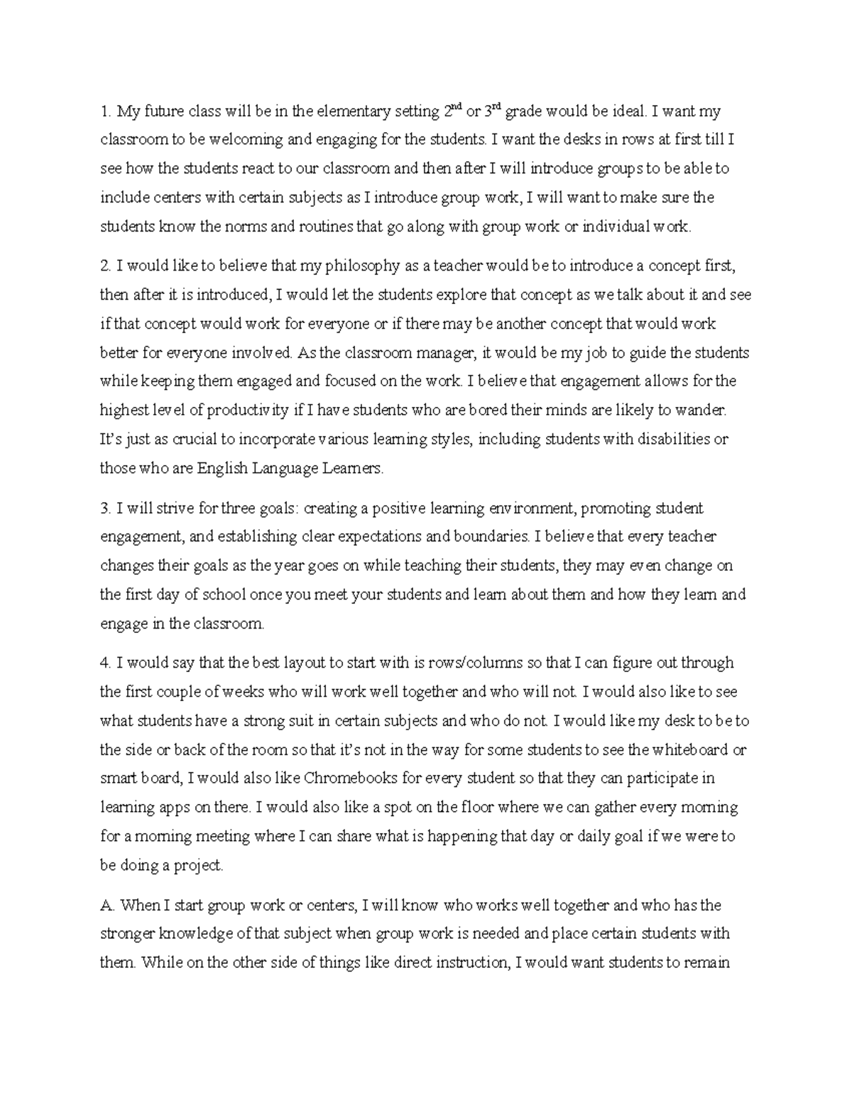 Task 1 - Task 1 - My future class will be in the elementary setting 2nd ...