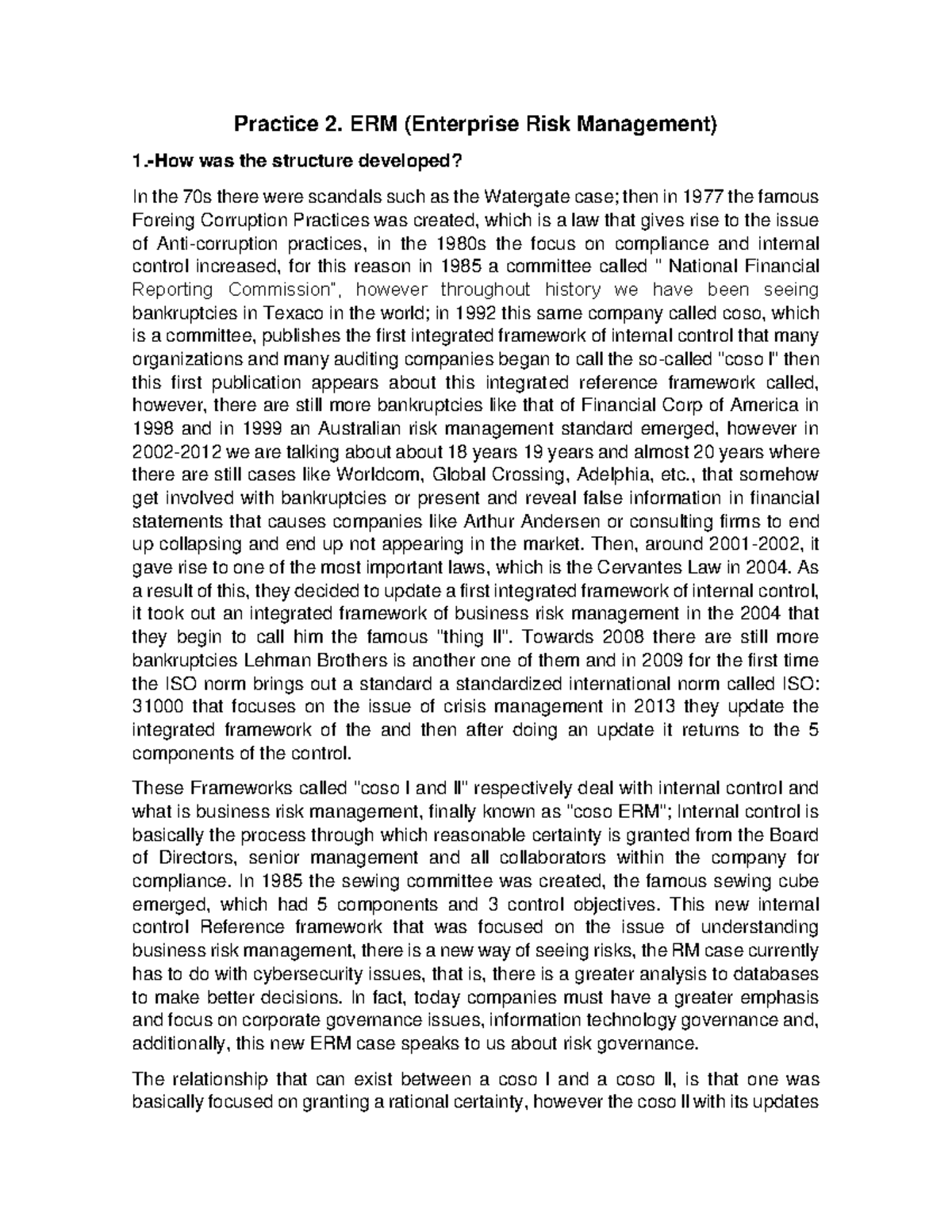 Practice 2. ERM (Enterprise Risk Management) Ceci - Practice 2. ERM (Enterprise Risk Management ...
