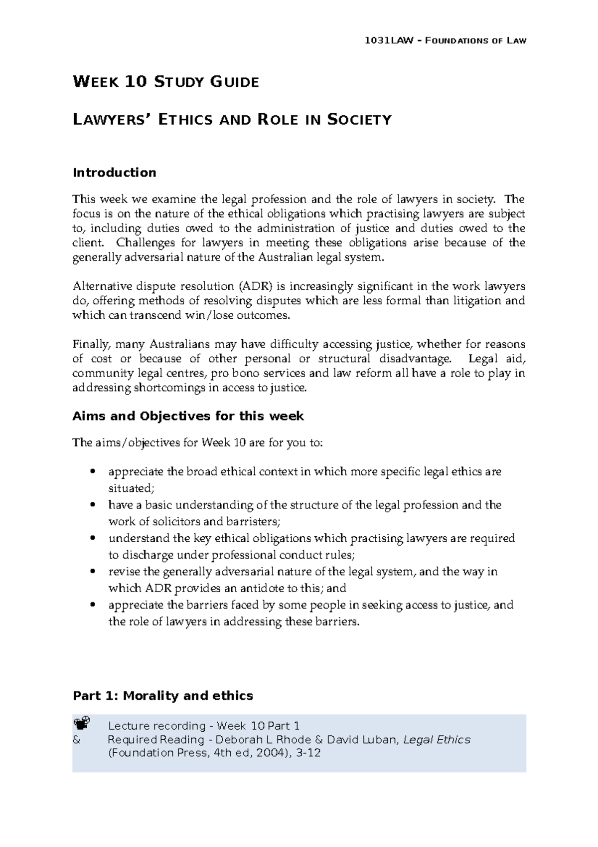 Week 10 Study Guide 1031LAW 2021 - 1031LAW – FOUNDATIONS OF LAW WEEK 10 ...