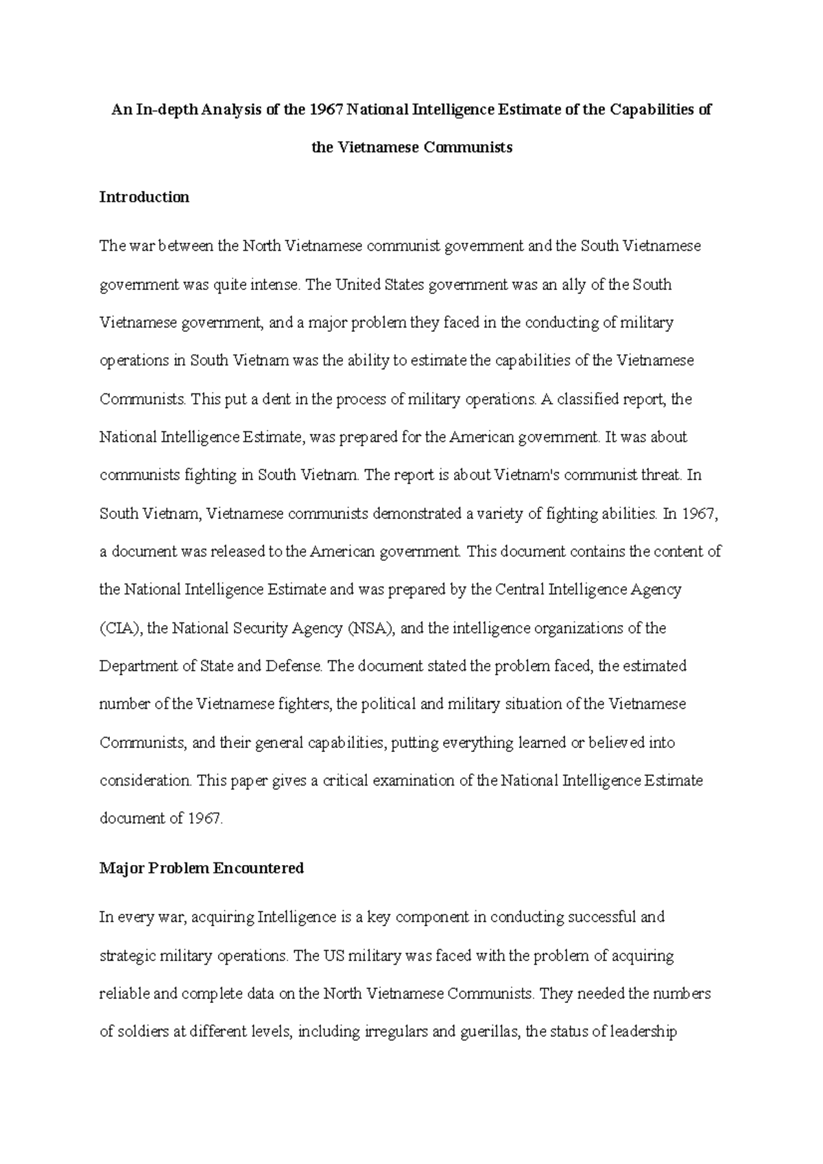 National Intelligence Estimate - The United States government was an ...