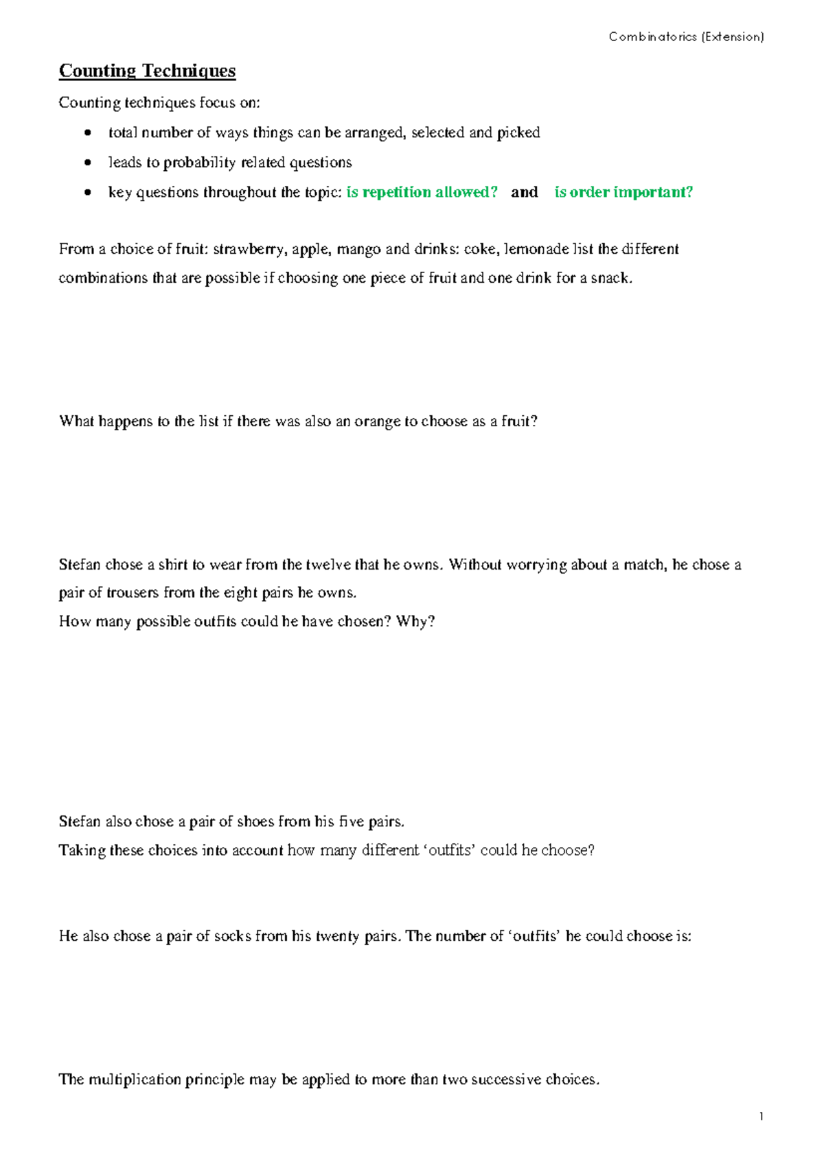 L2 Counting Techniques - Combinatorics (Extension) 1 Counting ...