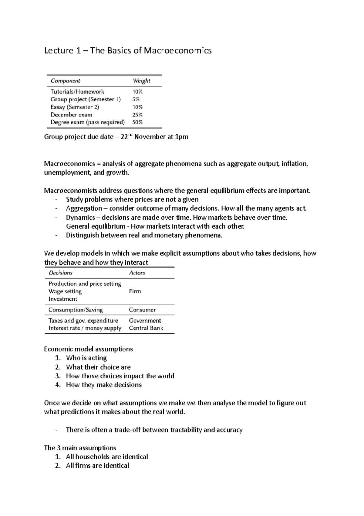 Week 1 - week 1 - Lecture 1 – The Basics of Macroeconomics Group ...