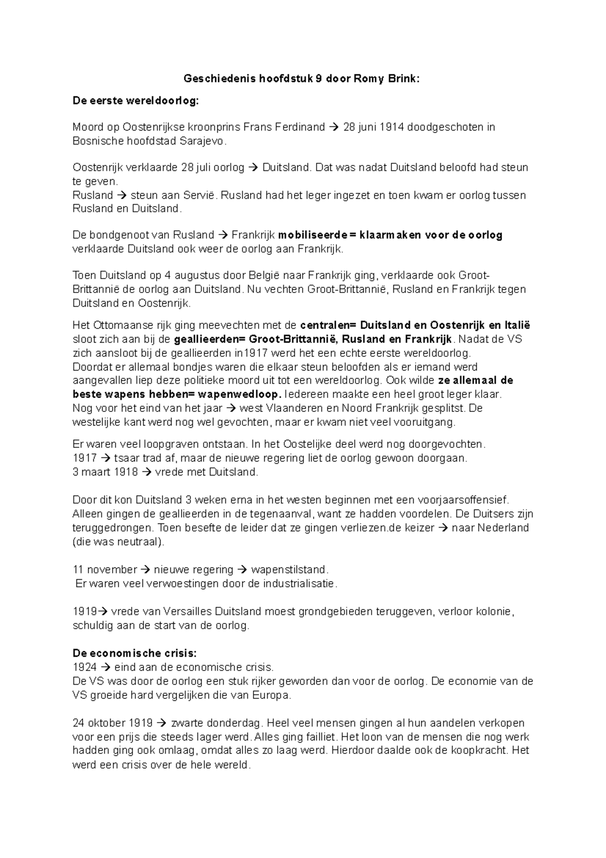 Geschiedenis hoofdstuk 9 - Oostenrijk verklaarde 28 juli oorlog ...