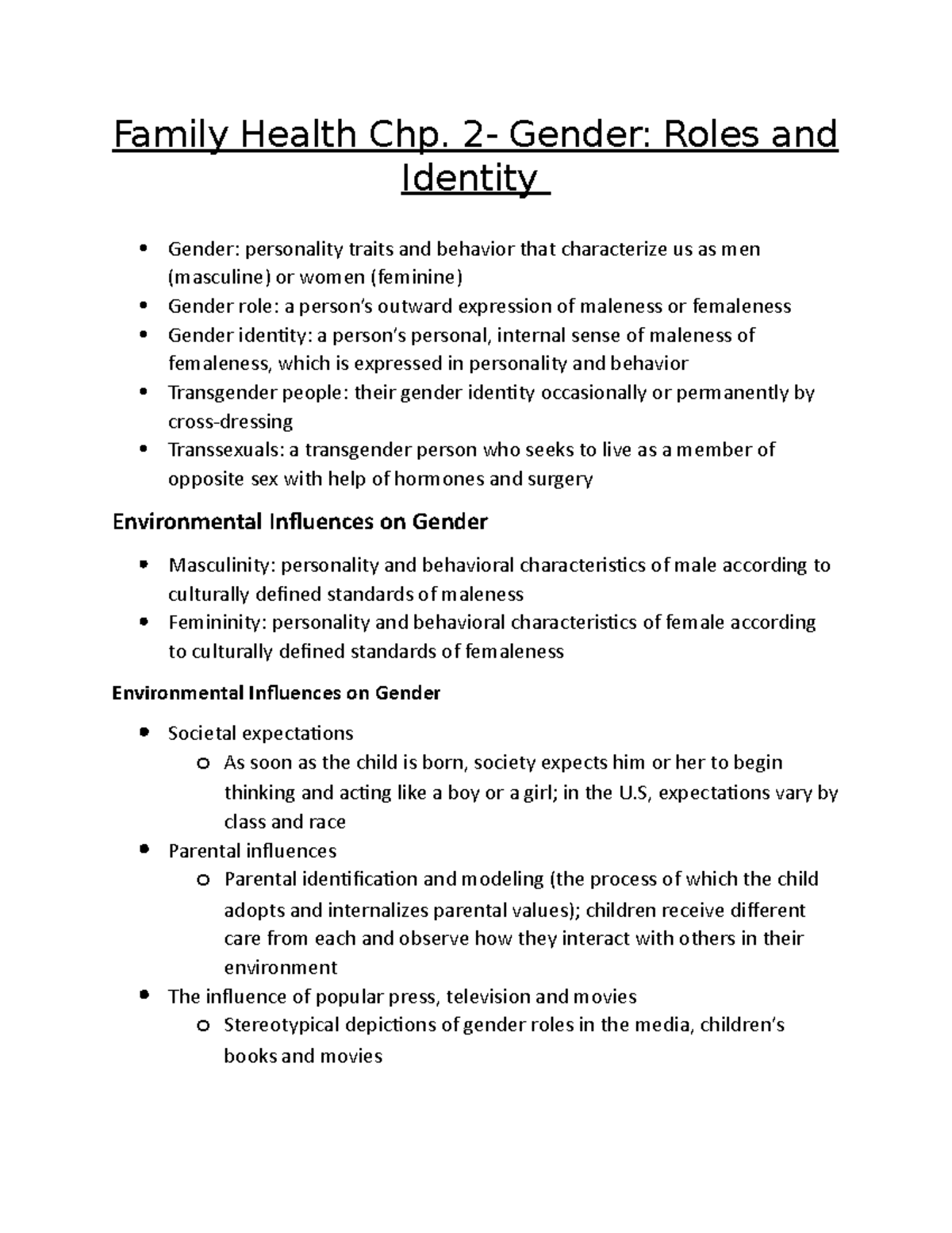 Family Life and Sex Ed Chp 2 Lecture Notes - Family Health Chp. 2 ...
