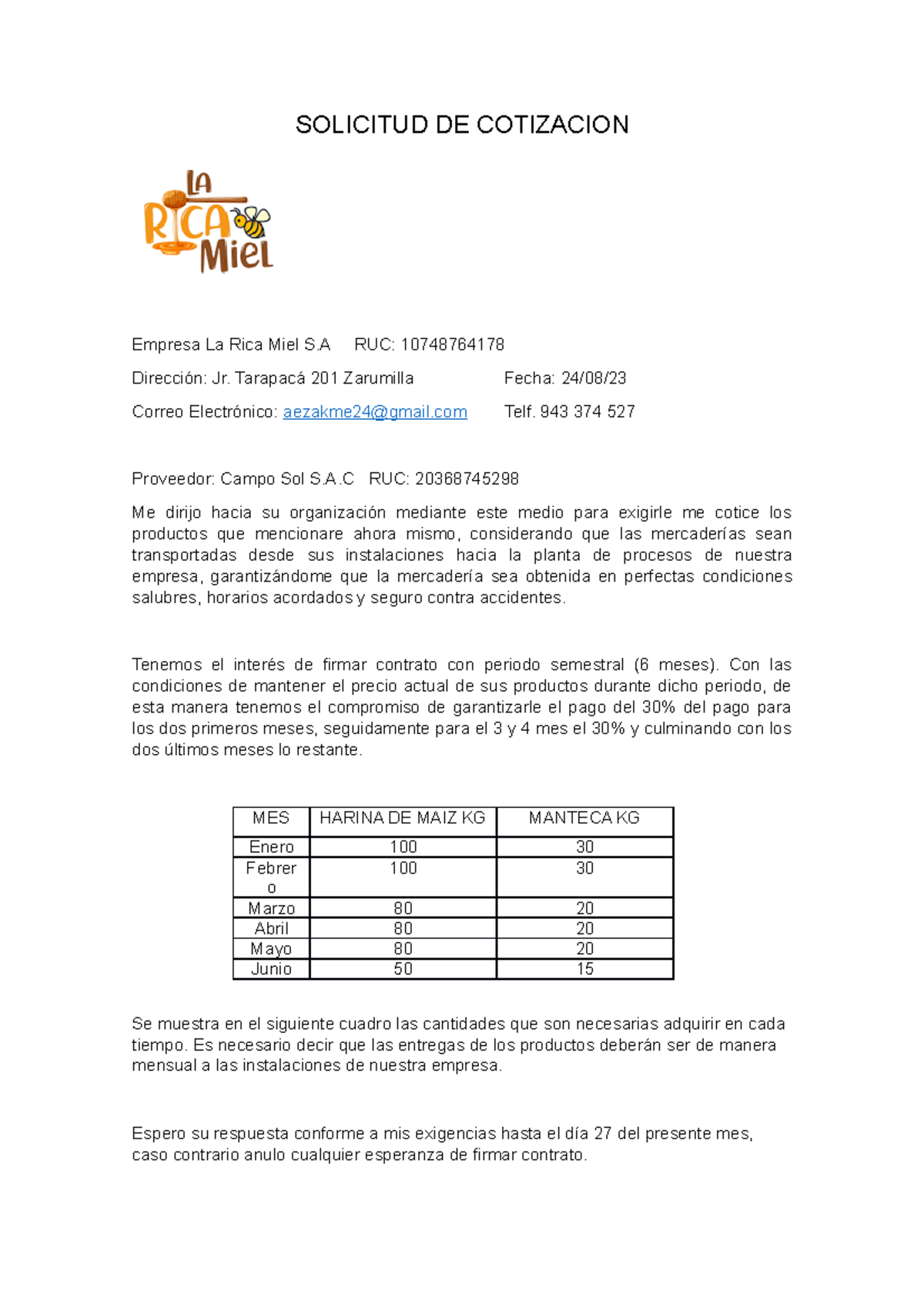 Solicitud DE Cotizacion Mejorada 240823 - SOLICITUD DE COTIZACION ...